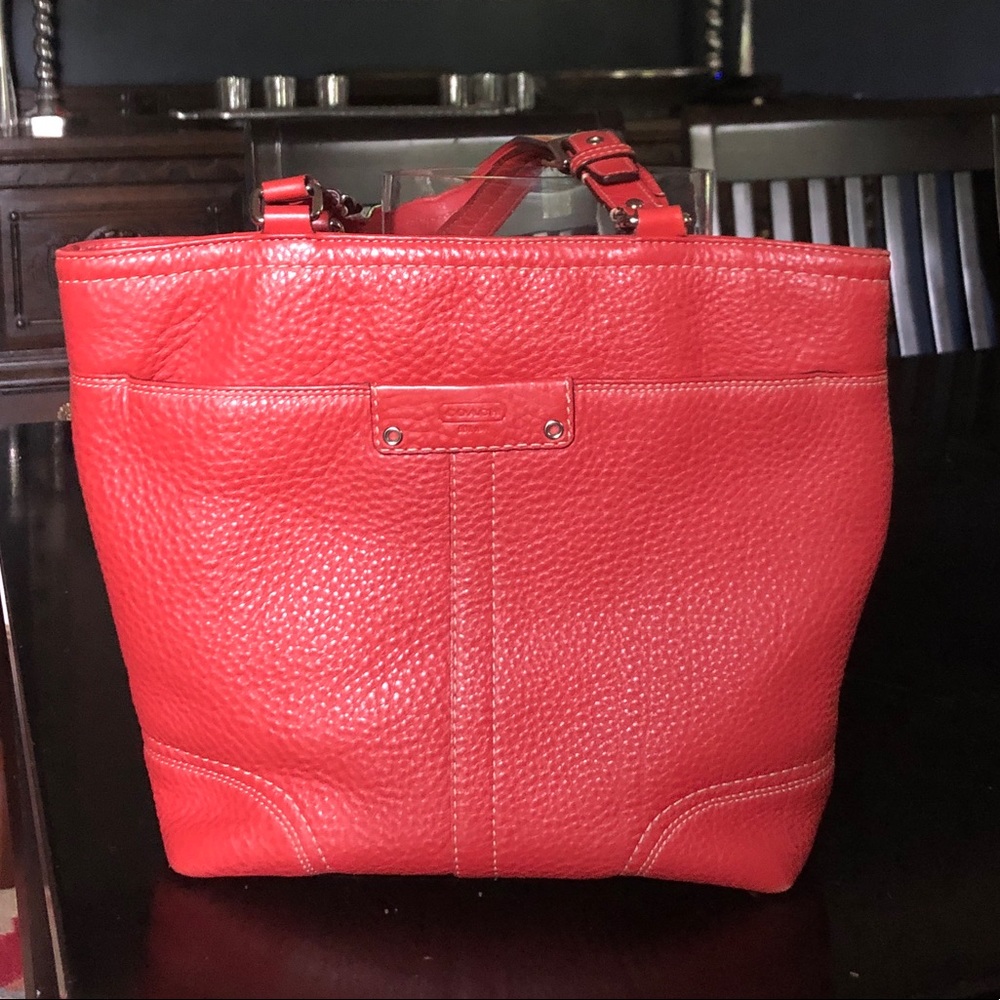 Coach Hamilton Tote Bag Coral Pebbled Leather - Gem